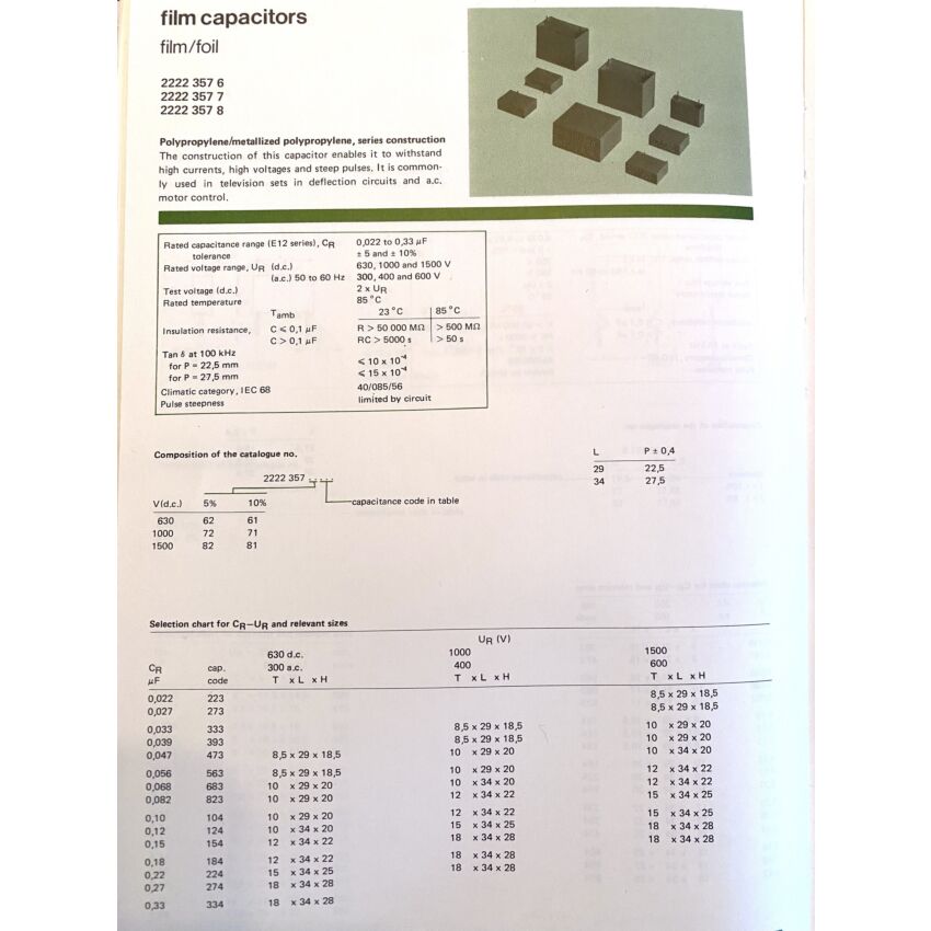 Buy PHILIPS 357 SERIES CAPACITOR MOULDED Polypropylene (from 0.022uF to ...